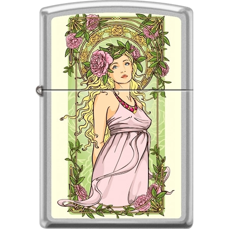 Zippo 2024 Zippo Custom Satin Chrome Nouveau Woman Green Floral ZIP-207CI018411 | Zoro